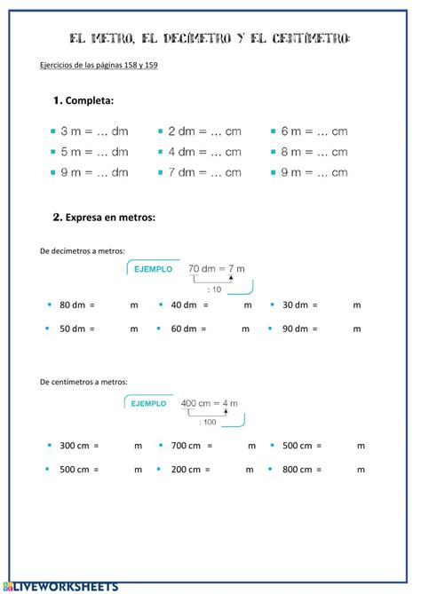El Metro El Decímetro Y El Centímetro Interactive Worksheet El Metro