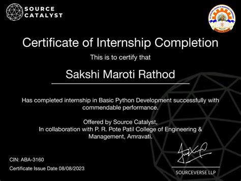 Sakshi Rathod On Linkedin Pythondeveloper Internshipcomplete Sourcecatalyst Nextchapter