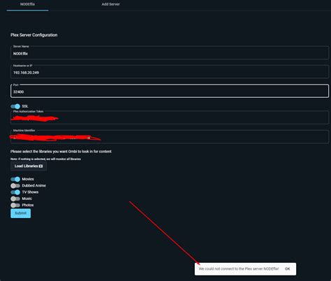 ombi can t connect to plex with ssl despite ignore certificate errors