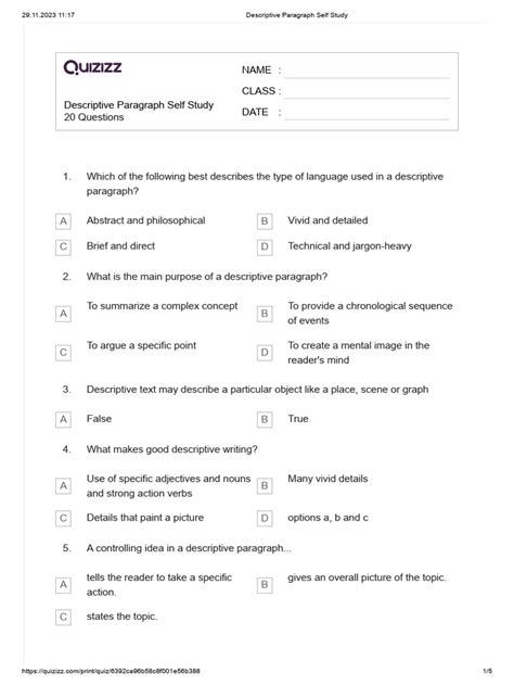 Descriptive Paragraph Self Study Pdf Syntax Grammar