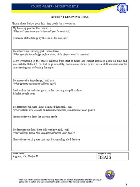 Student Learning Goals Pdf