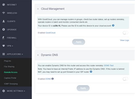Gl Inet Admin Tool Does Not Show Option For Remote Access Only Plugins Files Sharing And Igmp