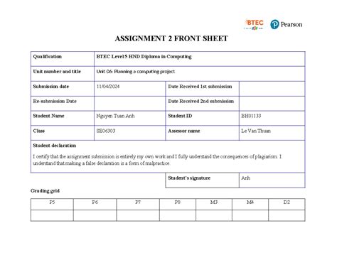 Asm2 1st Pcp Nguyen Tuan Anh Bh01133 Assignment 2 Front Sheet