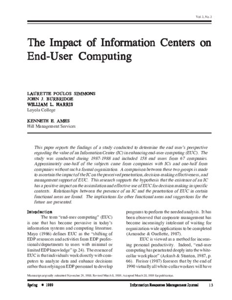 pdf the impact of information centers on end user computing