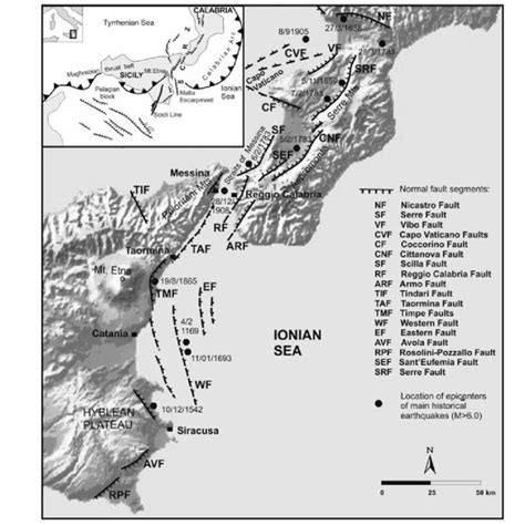 Morphotectonic Map Of Southern Calabria And Eastern Sicily Inset