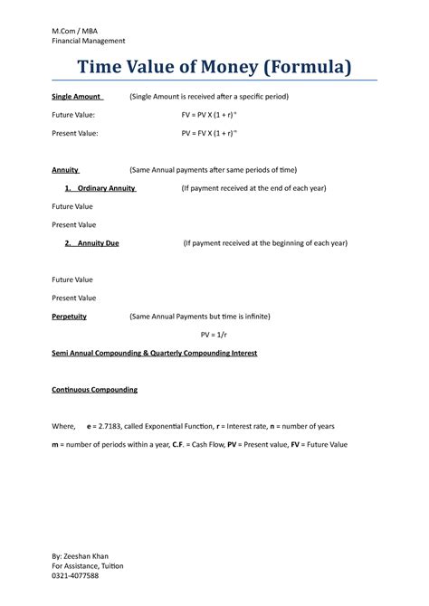 Time Value Of Money Important Summary To Learn PV NPV FV Concepts