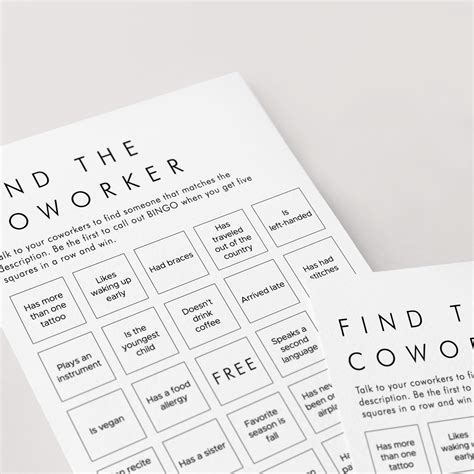 Find The Coworker Bingo Card For Office Party Printable Minimalist