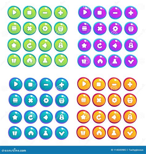Mobile Game UI Vector Collection Of Icons And Buttons Cartoon Stock Vector Illustration Of