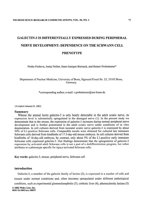 Pdf Galectin 3 Is Differentially Expressed During Peripheral Nerve