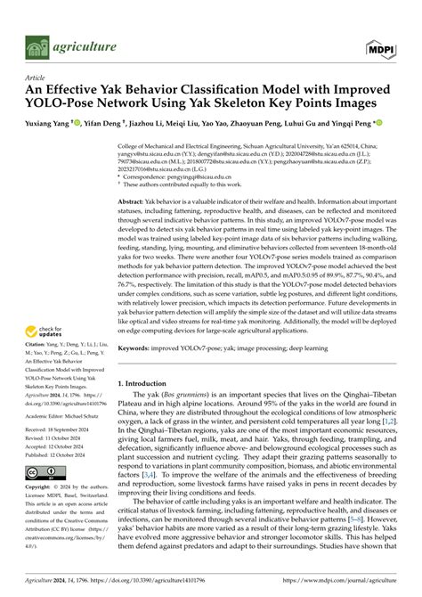 Pdf An Effective Yak Behavior Classification Model With Improved Yolo Pose Network Using Yak