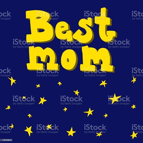 작은 별들이 흩어져있는 진한 파란색 배경에 밝은 노란색 비문 Best Mom 어머니의 날과 세계 여성의 날을 위한 벡터 삽화 1위에 대한 스톡 벡터 아트 및 기타 이미지