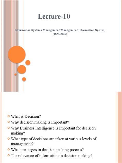 Ism Lecture 10 Pdf Decision Making Business Intelligence