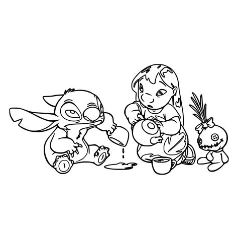 Tô Màu Stitch Và Lilo Uống Trà Trang Tô Màu Cho Bé