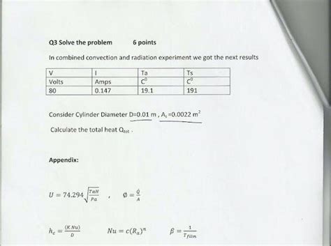Solved In Combined Convection And Radiation Experiment We Chegg