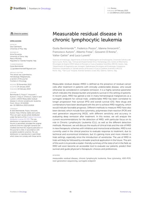 Pdf Measurable Residual Disease In Chronic Lymphocytic Leukemia