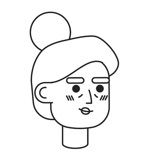 업도 헤어 스타일의 할머니 검은색과 ⁇ 색 2d ⁇ 터 아바타 일러스트레이션 노인 여성 윤 ⁇ 만화 캐릭터 얼굴 고립 노인