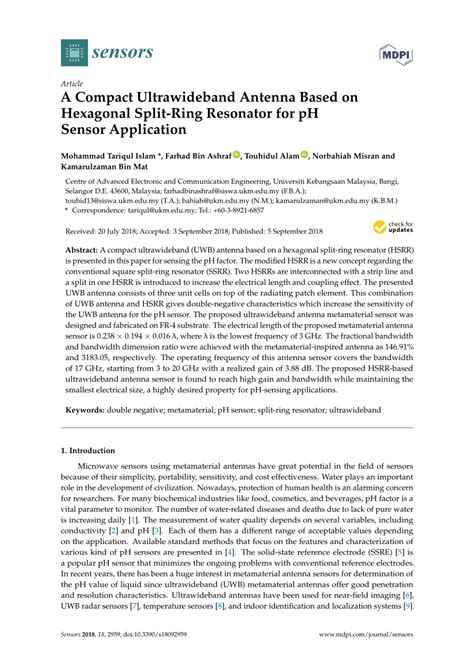 Pdf A Compact Ultrawideband Antenna Based On Hexagonal Split Ring Resonator For Ph Sensor