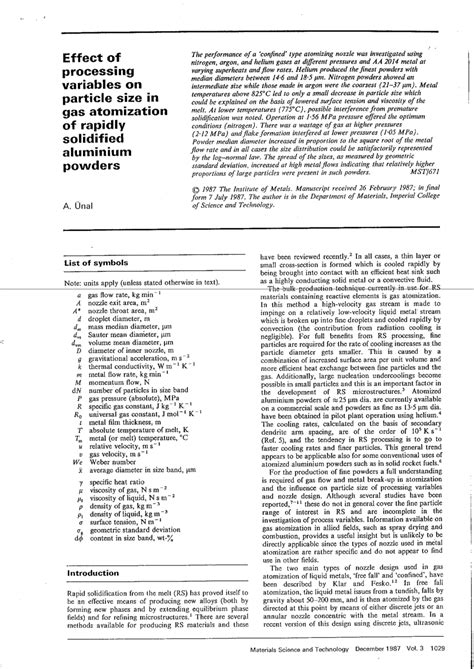 pdf effect of processing variables on particle size in gas
