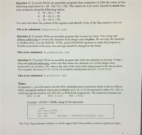Solved Question 1 5 Point Write An Assembly Program That