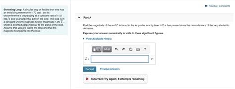 Solved 1 Review Constants Part A Shrinking Loop A