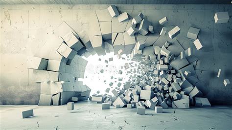 Dynamic Impact Exploding Wall With Open Center Space Generative Ai Stock Illustration