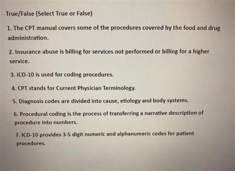 solved true false select true or false 1 the cpt manual