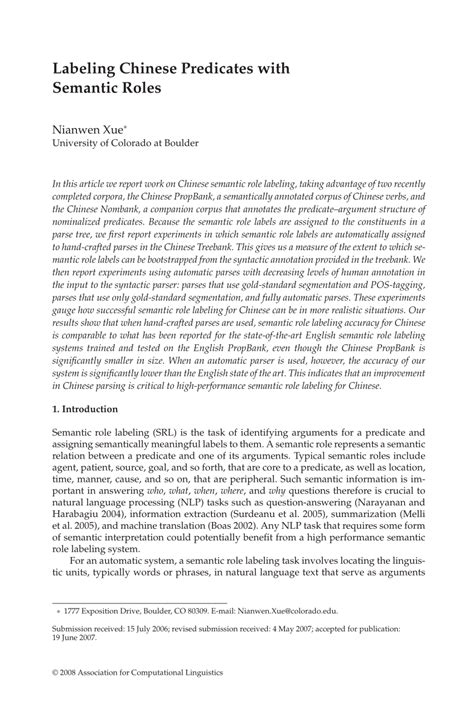 Pdf Labeling Chinese Predicates With Semantic Roles