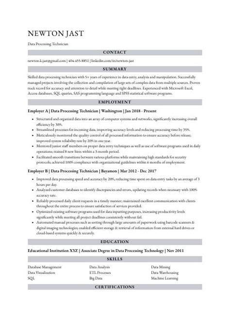 Data Processing Technician Resume Cv Example And Writing Guide