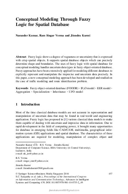 Pdf Conceptual Modeling Through Fuzzy Logic For Spatial Database