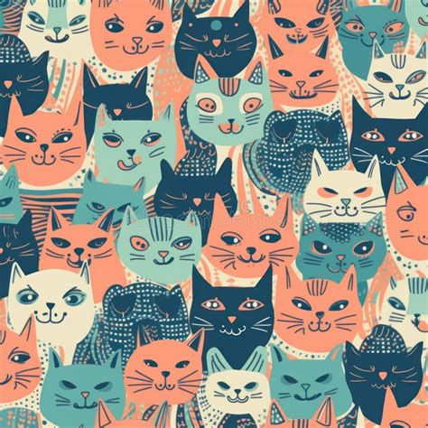 Repeating Cat Patternneural Network Ai Generated Stock Illustration