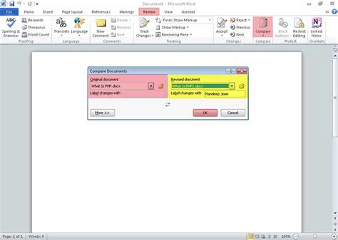 how to compare two word document