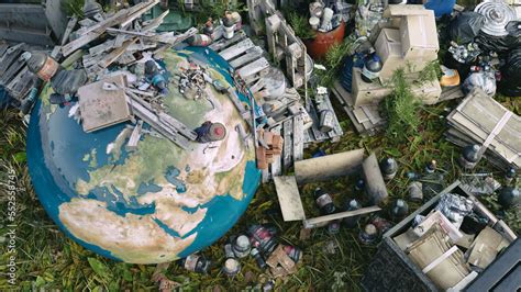 Planet Earth Lies Between Garbage Global Catastrophe Concept Greenhouse Effect Global