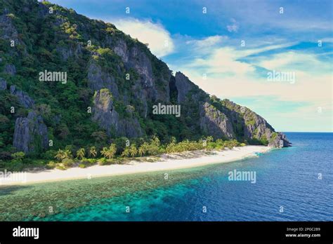 Panorama Drone Shot Of The Paradisiacal Beach Of Coron Palawan In The