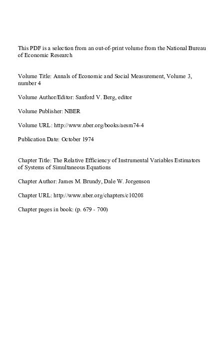 Pdf The Relative Efficiency Of Instrumental Variables Estimators Of Systems Of Simultaneous