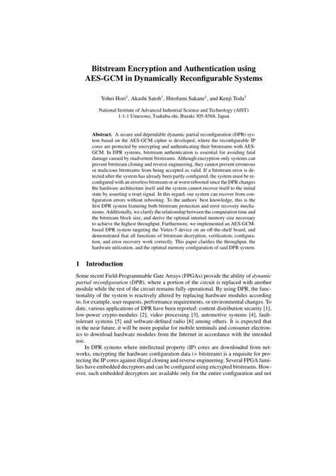 Pdf Bitstream Encryption And Authentication With Aes Gcm In