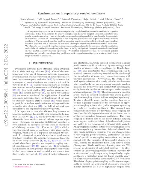 Pdf Synchronization In Repulsively Coupled Oscillators