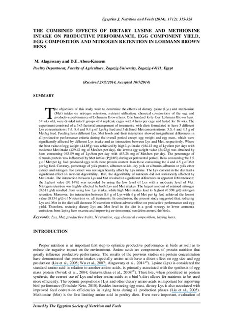 Pdf The Combined Effects Of Dietary Lysine And Methionine Intake On Productive Performance