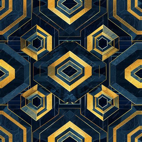 Premium Photo Geometric Patterns Seamless Blue Gold Abstract Background Hexagonal Shapes