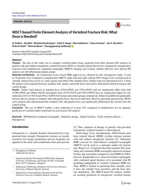Pdf Mdct Based Finite Element Analysis Of Vertebral Fracture Risk