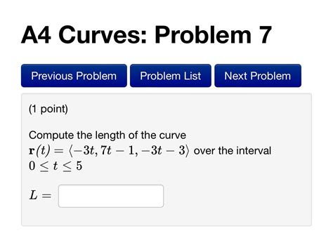 solved a4 ﻿curves problem 7 1 ﻿point compute the length of
