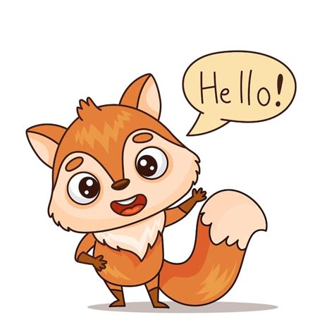 Premium Vector | Cartoon fox with a happy expression and a speech bubble that reads hello vector
