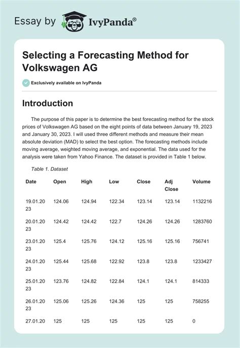Selecting A Forecasting Method For Volkswagen Ag 562 Words