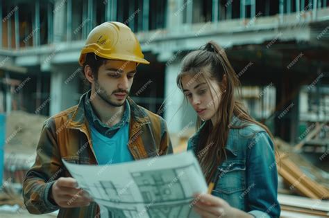 Premium Photo Civil Engineers Reviewing Blueprints At Construction Site