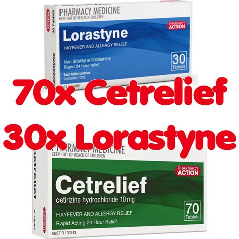 70x Cetrelief Cetirizine 10mg 30x Lorastyne Loratadine 10mg