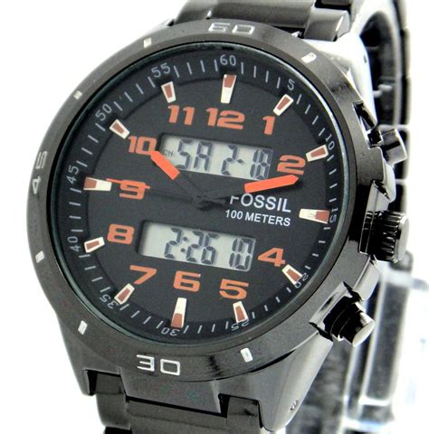 FOSSIL 100 METER DUAL TIME FULL BLACK DIGITAL ANALOG WATCH Santai Blog