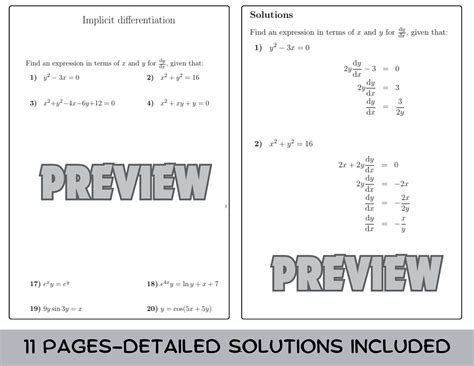 Implicit differentiation worksheet no 2 (with detailed solutions) | Teaching Resources