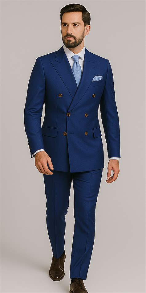 Rossiman Mens Slim Fit Royal Blue Suit Double Breasted Elegance