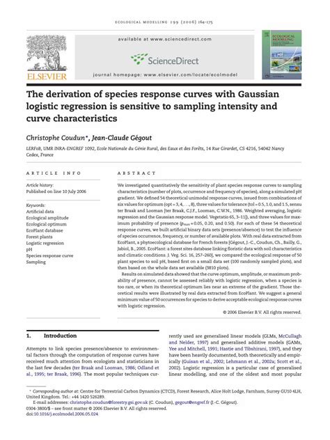 Pdf The Derivation Of Species Response Curves With Gaussian Logistic