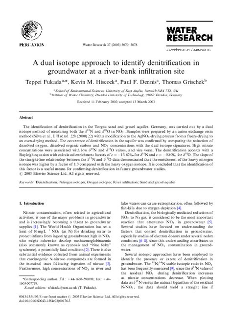 Pdf A Dual Isotope Approach To Identify Denitrification In Groundwater At A River Bank