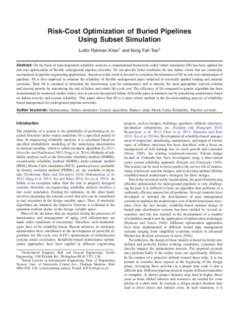 Pdf Risk Cost Optimization Of Buried Pipelines Using Subset Simulation